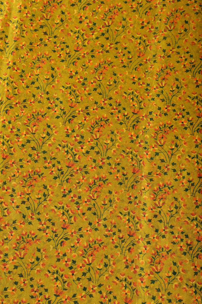 Mehandi Color Chiffon Floral Zari Border Printed Saree